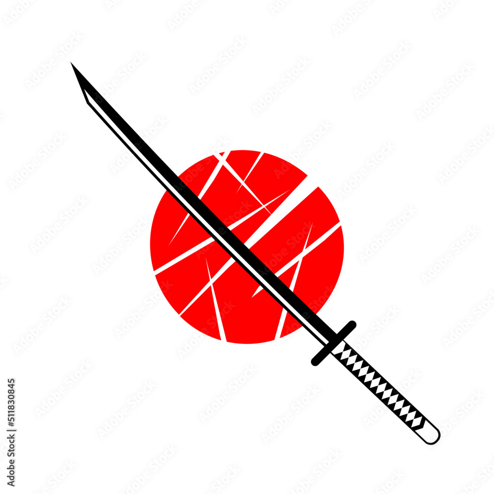 Katana sword samurai ronin slash red circle japanese style tattoo flat ...