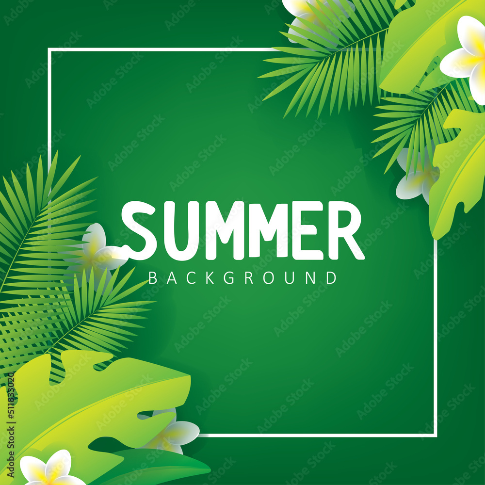 Summer Background Illustration with Tropical Plants and Green ...