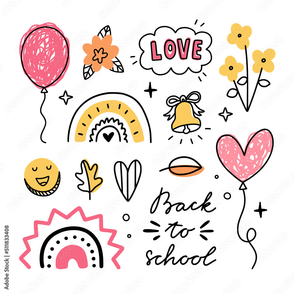 Cute school doodles. Vector school clipart Stock Vector | Adobe Stock