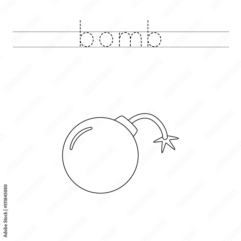 Trace the letters and color bomb. Handwriting practice for kids. Stock ...