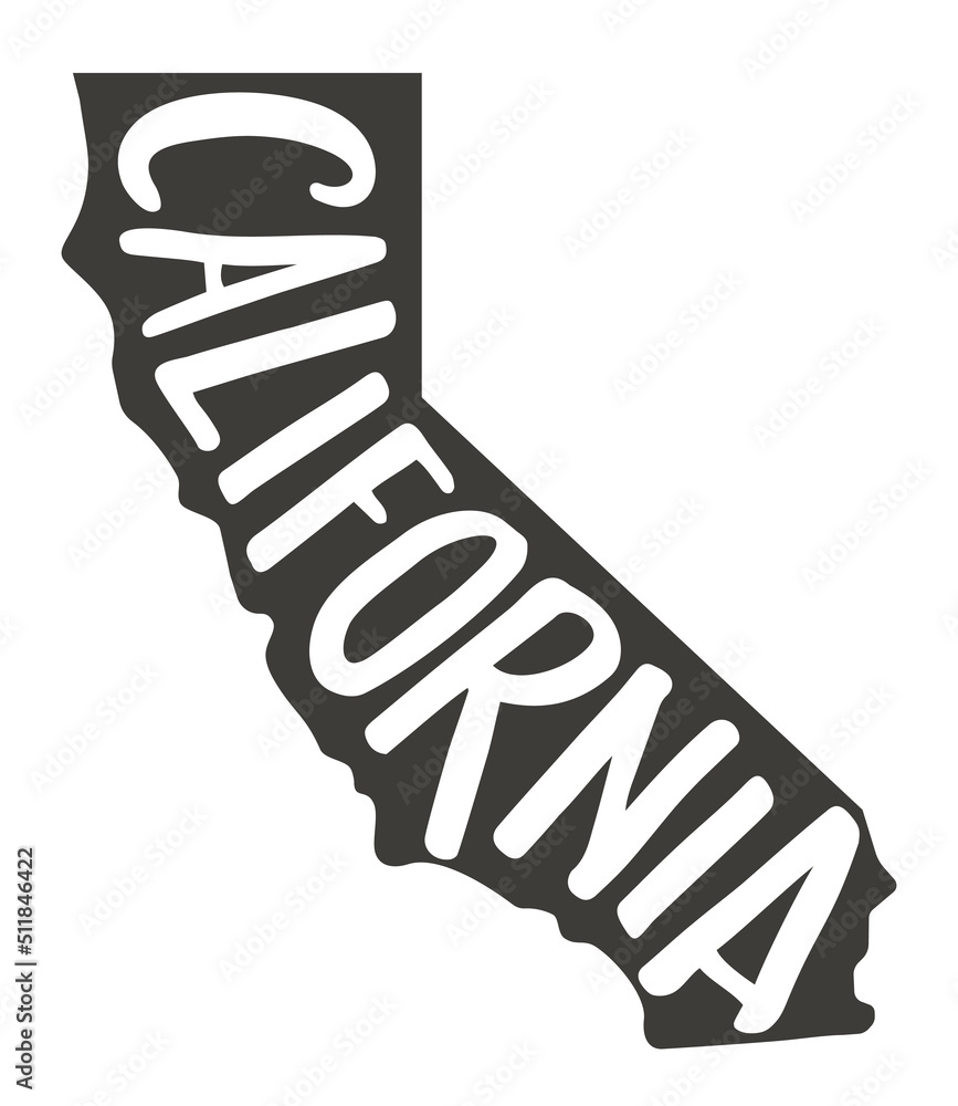 CALIFORNIA. Vector silhouette state. California map with text script ...