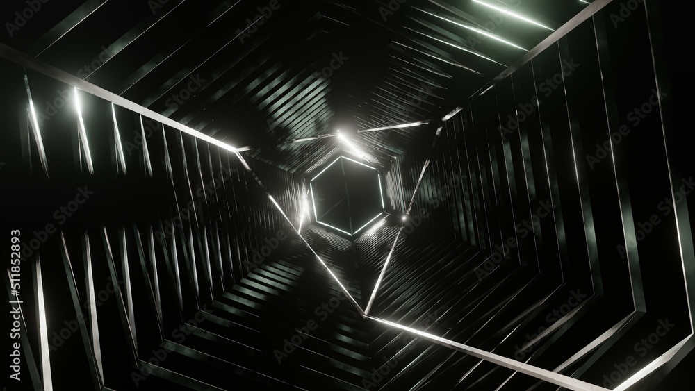ภาพประกอบสต็อก 3d Rendering. Flight in abstract sci-fi tunnel ...
