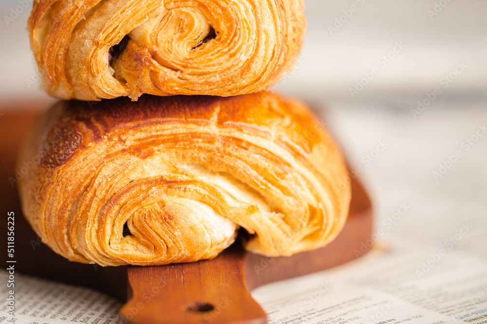 Croissant macro. French croissant with waves. Air baking. Croissant for ...