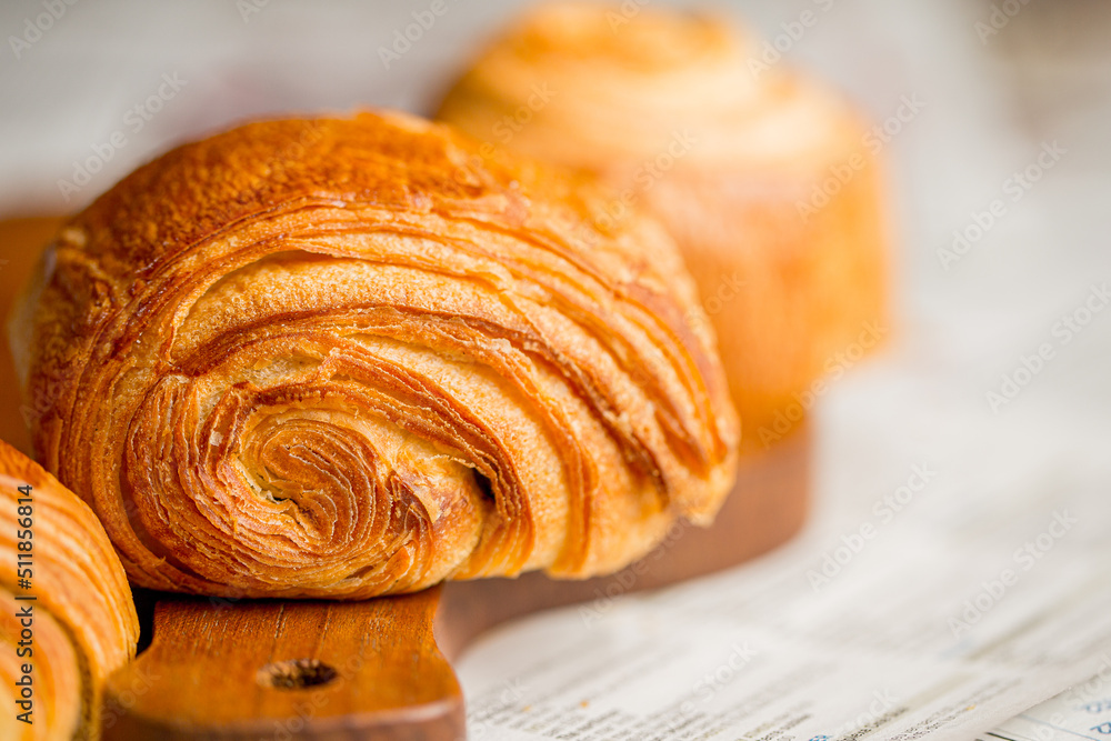 Croissant macro. French croissant with waves. Air baking. Croissant for ...