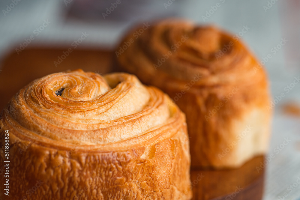 Croissant macro. French croissant with waves. Air baking. Croissant for ...