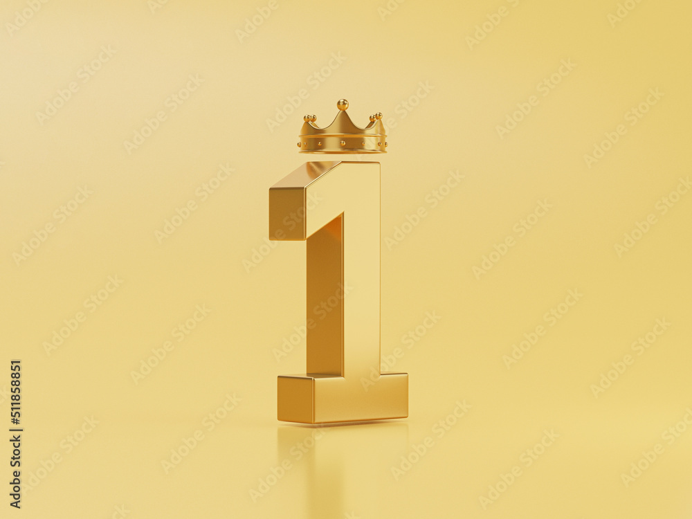 Golden number one with gold crown for best quality assurance of ...