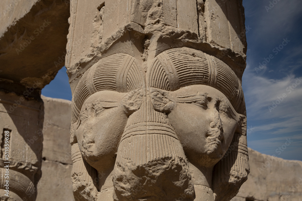Capital of Hathor Column at Dendera Temple complex . Qena . Egypt ...