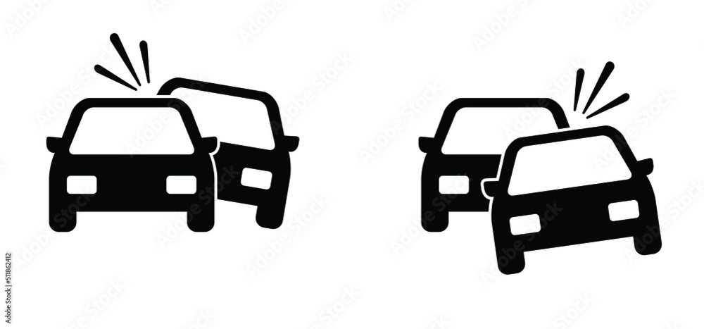 Overturned car or collision of cars pictogram. Cartoon car crash ...