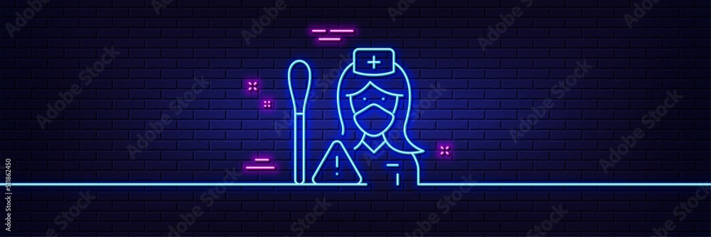 Neon light glow effect. Nurse with Cotton swab line icon. Doctor ...