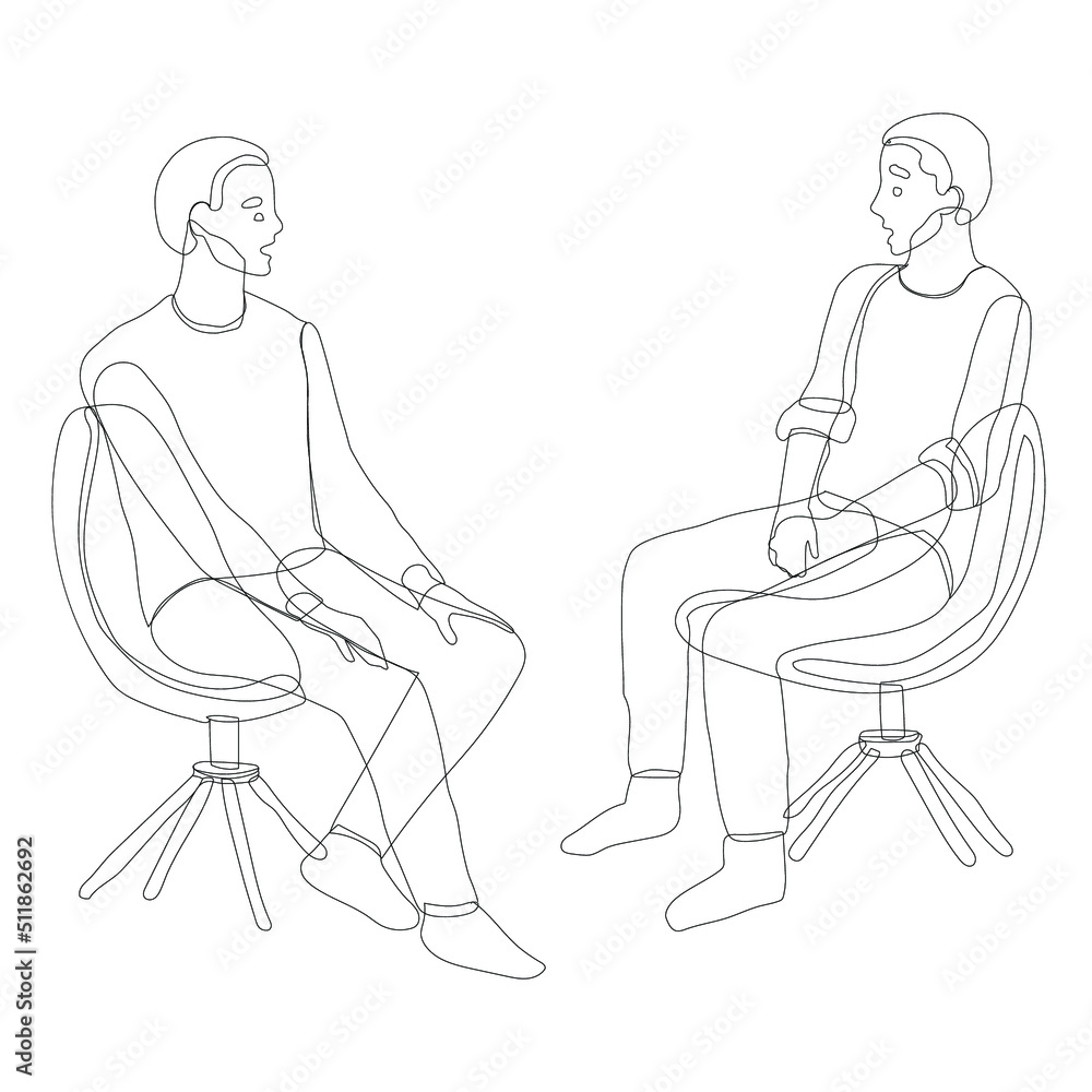 This vector illustration shows a dialogue between two young people on ...