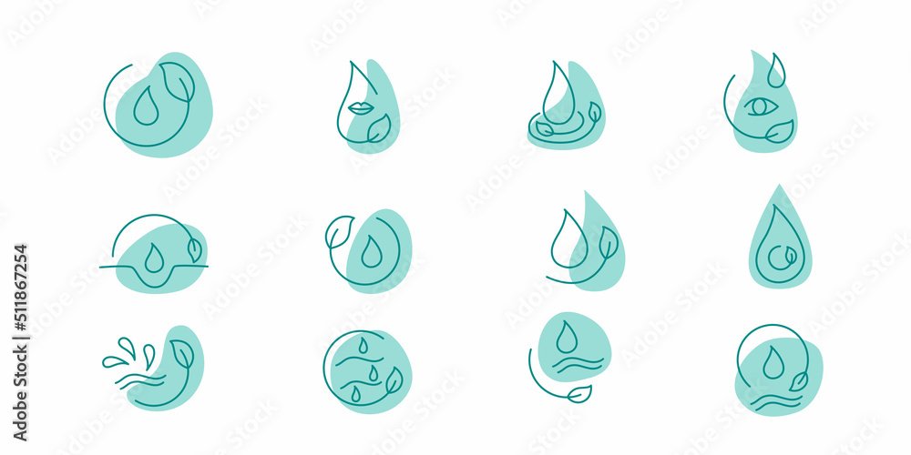 Moisture and nutrition icons set for revitalizing and hydrating face ...