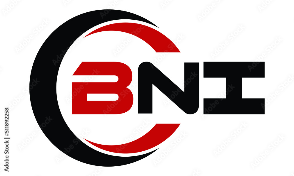 BNI three letter swoosh logo design vector template | monogram logo ...