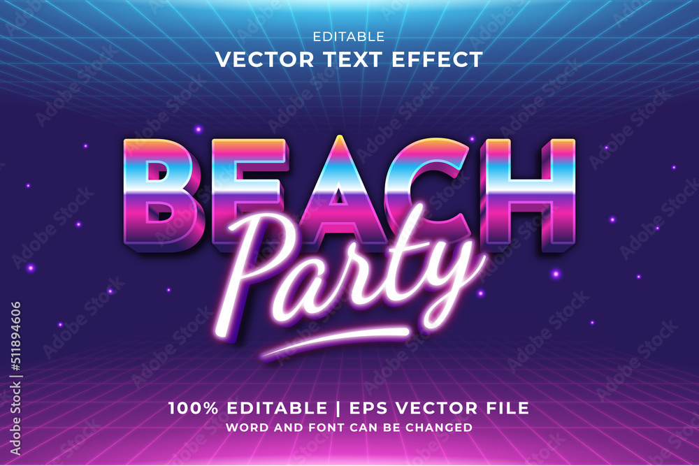 Editable text effect Beach Party 3d 80s template style premium vector ...