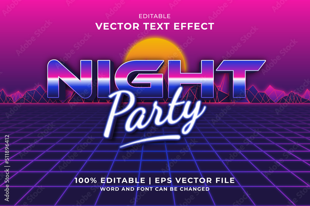 Editable text effect Night Party 3d 80s template style premium vector ...