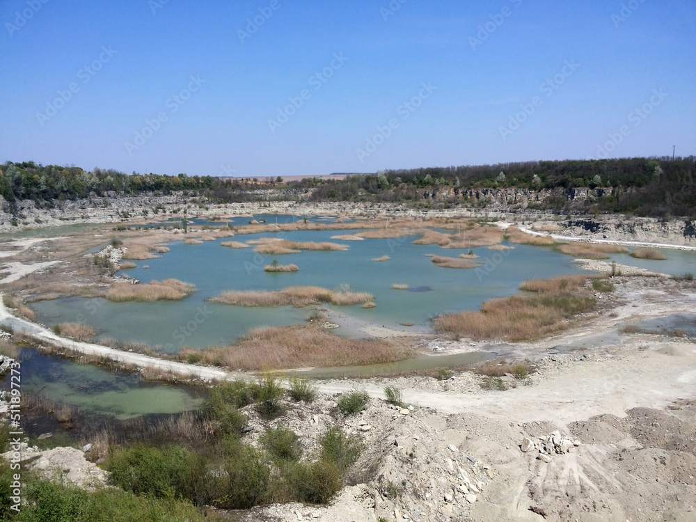 Shallow small swampy lake at the site of a flooded quarry Stock Photo ...