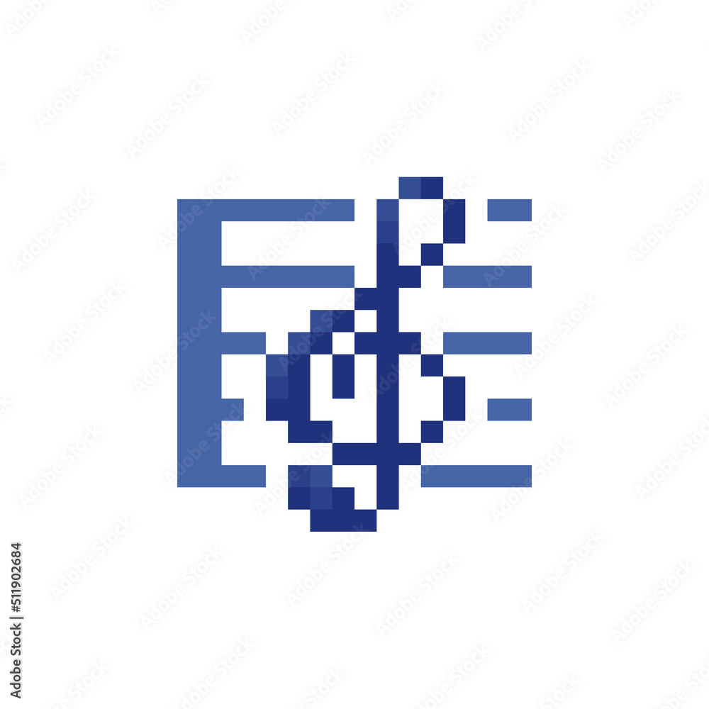 Musical Score. Treble clef icon. Pixel art style. 8-bit sprite. Old ...