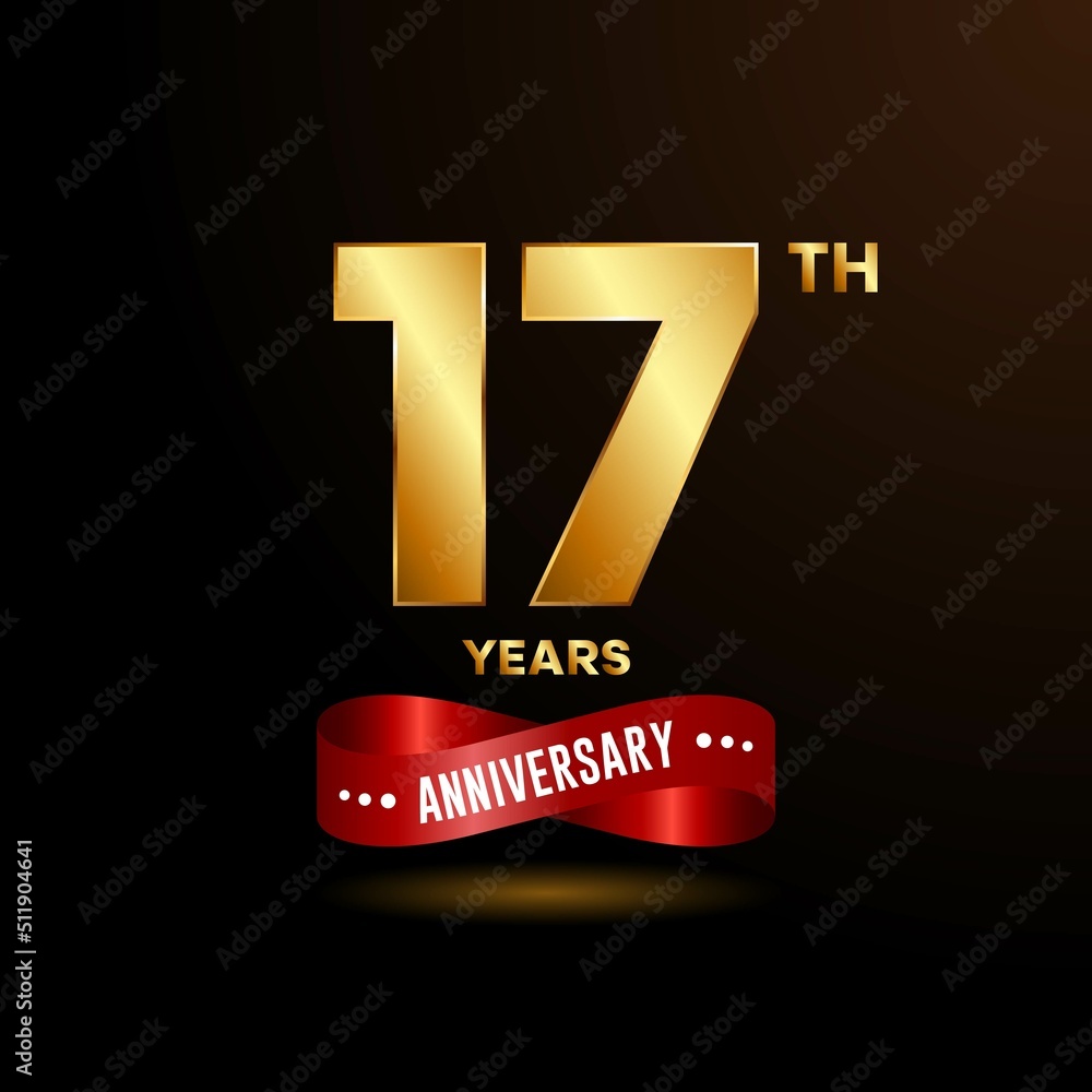17 years anniversary logo with red ribbon for booklet, leaflet ...