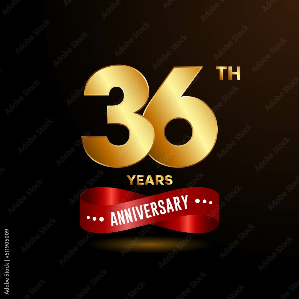 36 years anniversary logo with red ribbon for booklet, leaflet ...