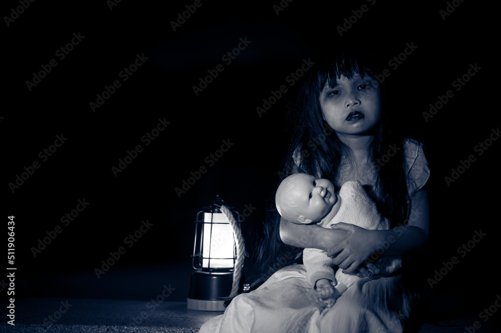 sad child ghost at night,Halloween Festival concept,Friday 13th,Horror ...