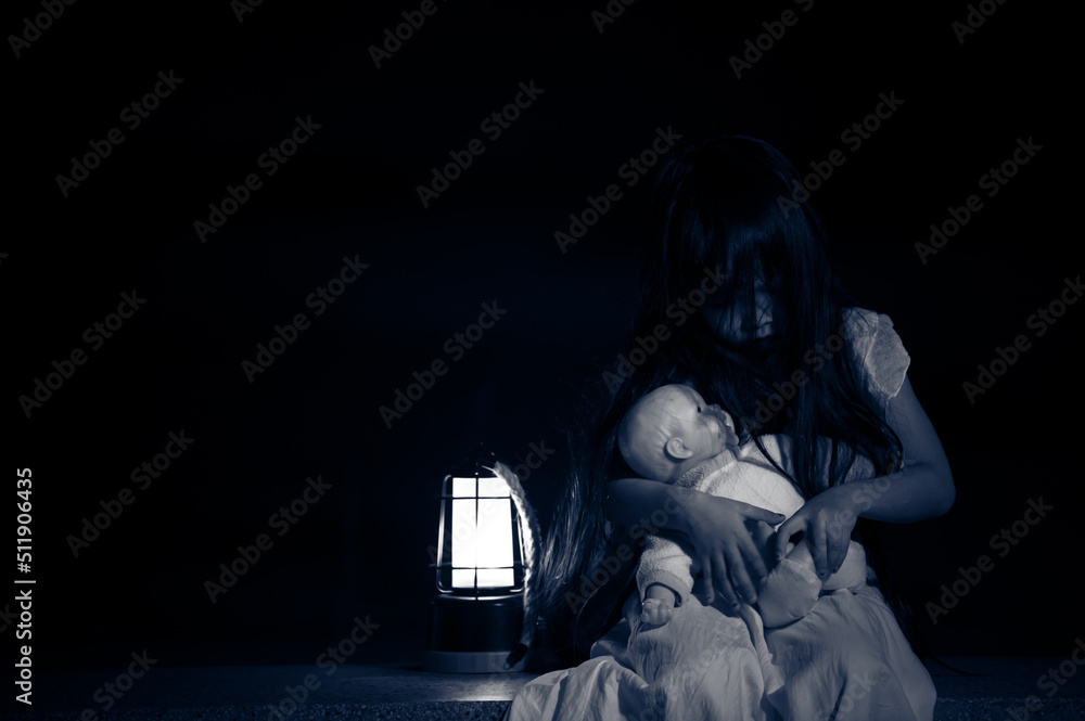 sad child ghost at night,Halloween Festival concept,Friday 13th,Horror ...