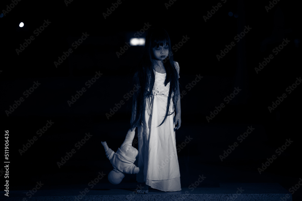 sad child ghost at night,Halloween Festival concept,Friday 13th,Horror ...
