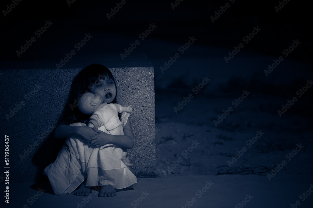 sad child ghost at night,Halloween Festival concept,Friday 13th,Horror ...