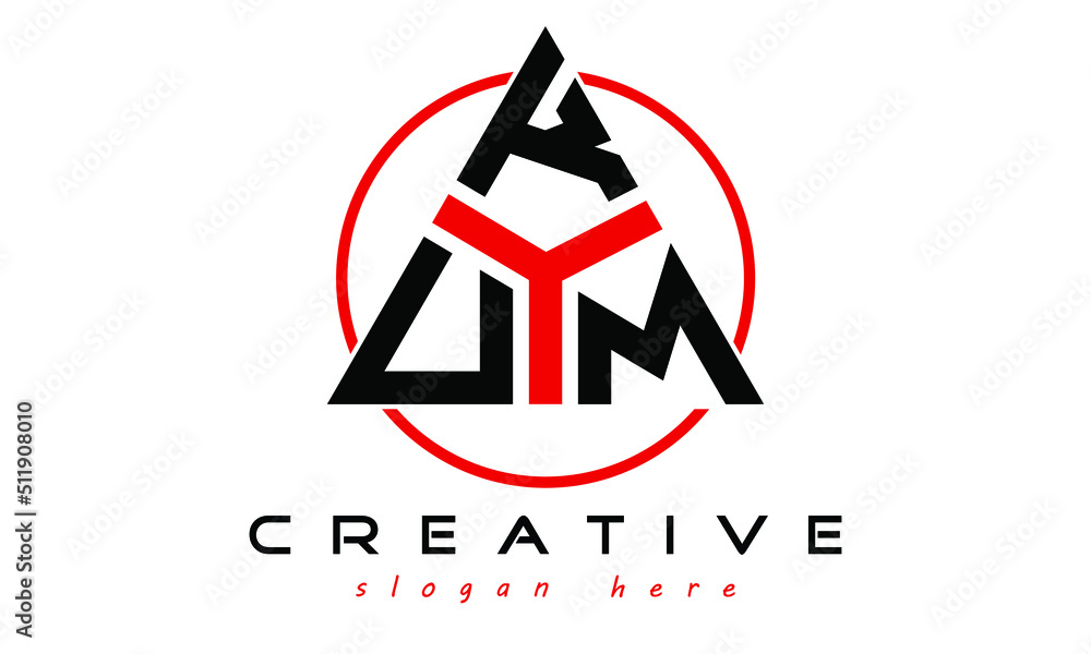 UKM three letter creative triangle shape in circle logo design vector ...