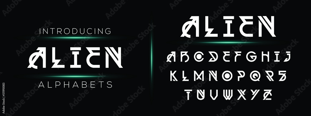 ALIEN Modern minimal abstract technology science alphabet font. digital ...