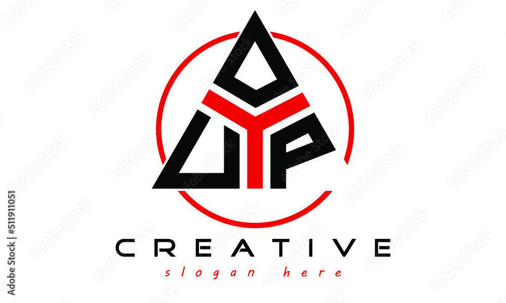 UOP three letter creative triangle shape in circle logo design vector ...