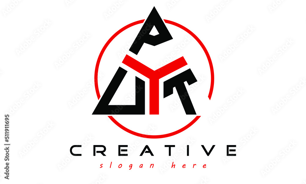 UPT three letter creative triangle shape in circle logo design vector ...
