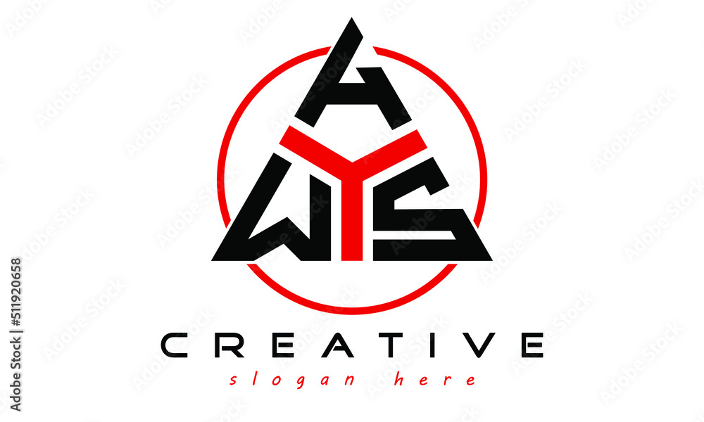 WHS three letter creative triangle shape in circle logo design vector ...
