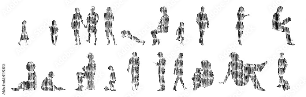 Vector illustration, Outline silhouettes of people, Contour drawing ...
