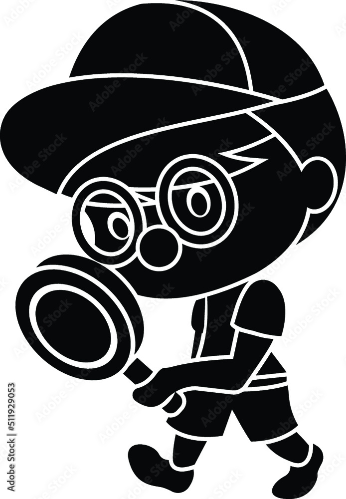 Black and White Cartoon Illustration Vector of a Boy Scout Walking with ...