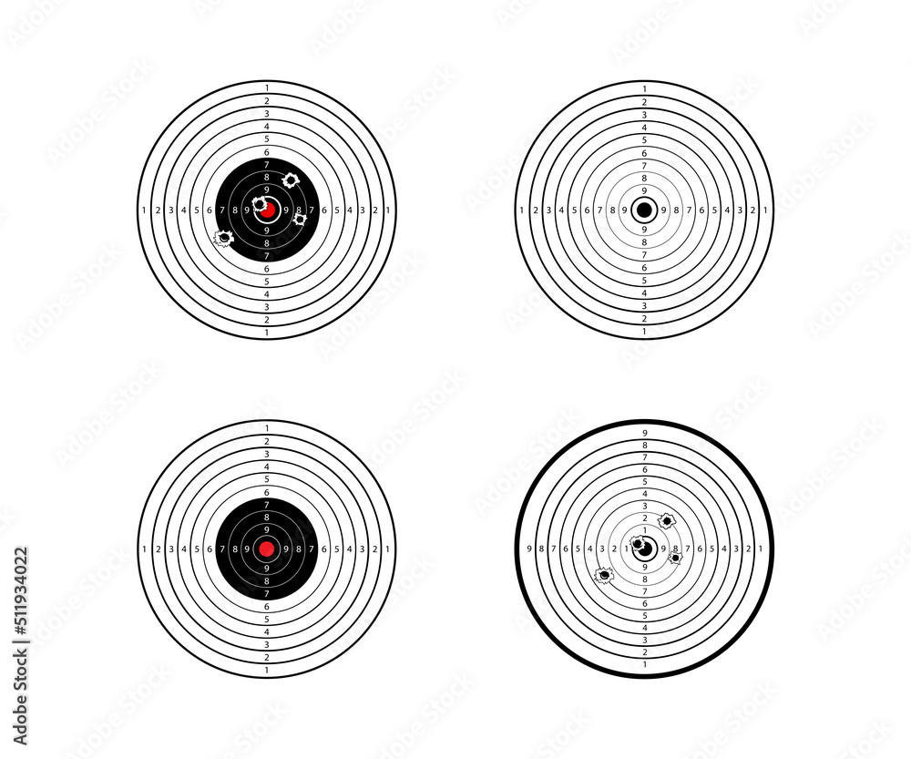 Target Shooting Icon Vector with Red Centre, Shooting Target Vector ...