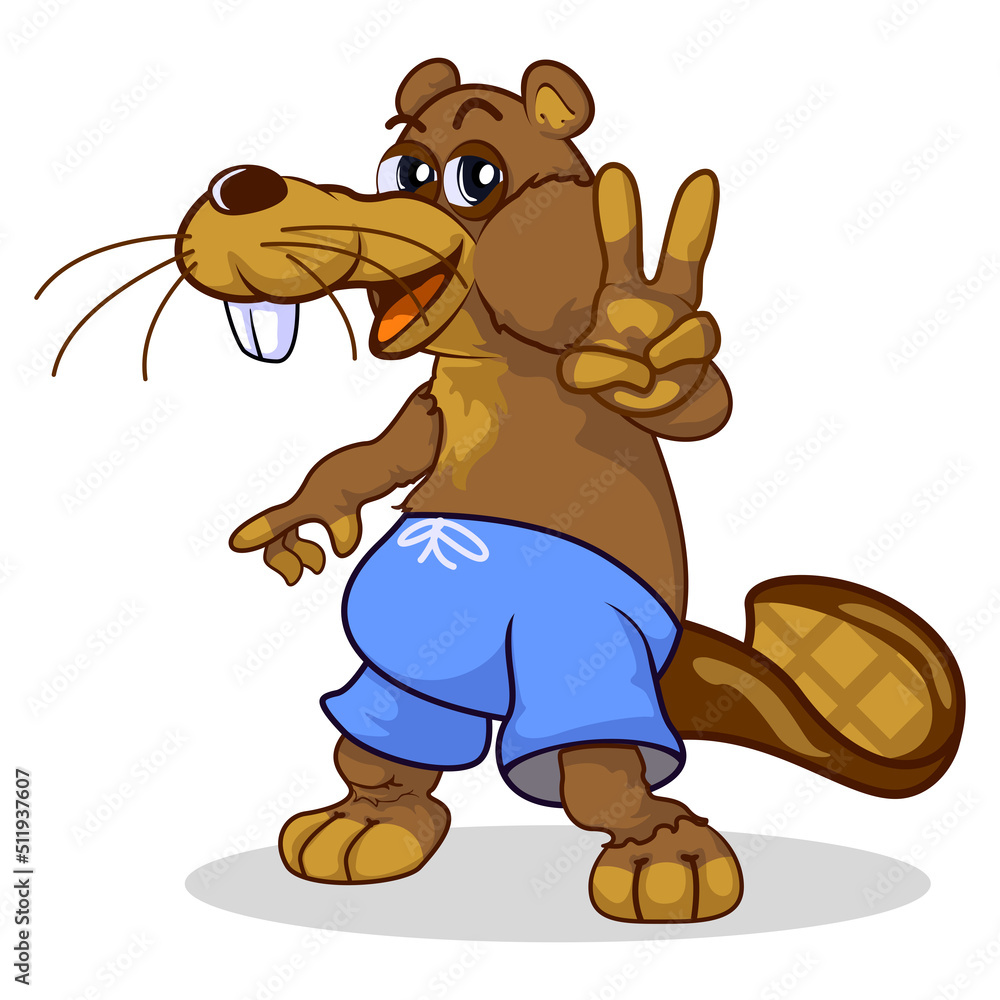 cute beaver wear swimsuits with peace signs mascot vector illustration ...
