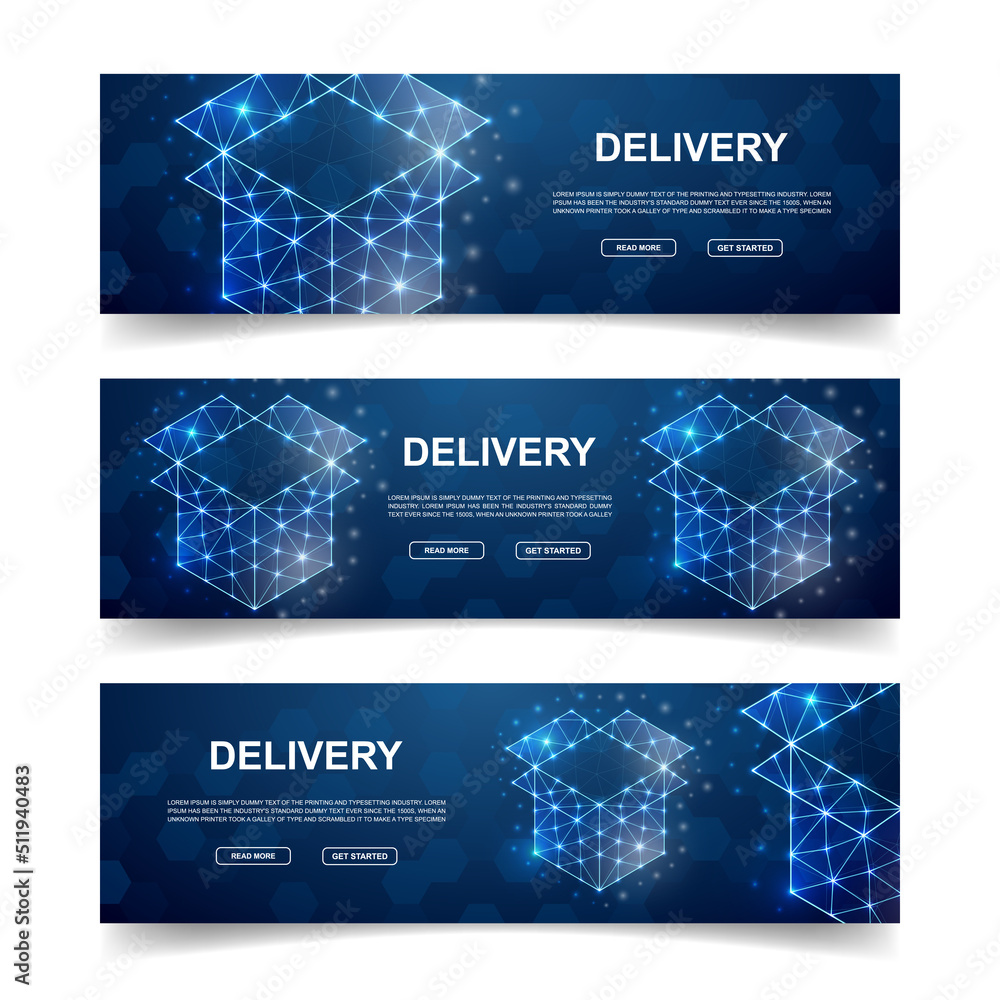 Set of three Open box horizontal banners. Horizontal illustration for ...