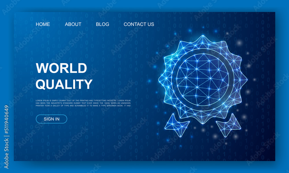 Award medal 3d polygonal website template. Approved design illustration ...