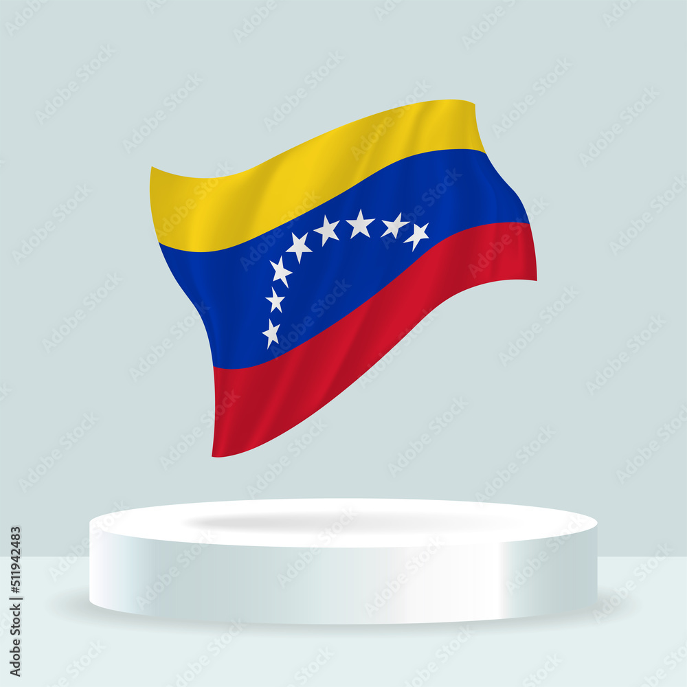 Venezuela flag. 3d rendering of the flag displayed on the stand. Waving ...