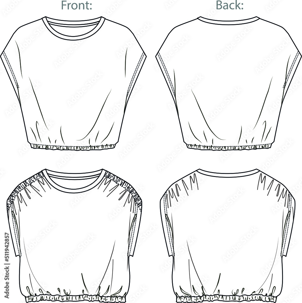 Vector drop shoulder T-Shirt with frills fashion CAD, woman sleeveless ...