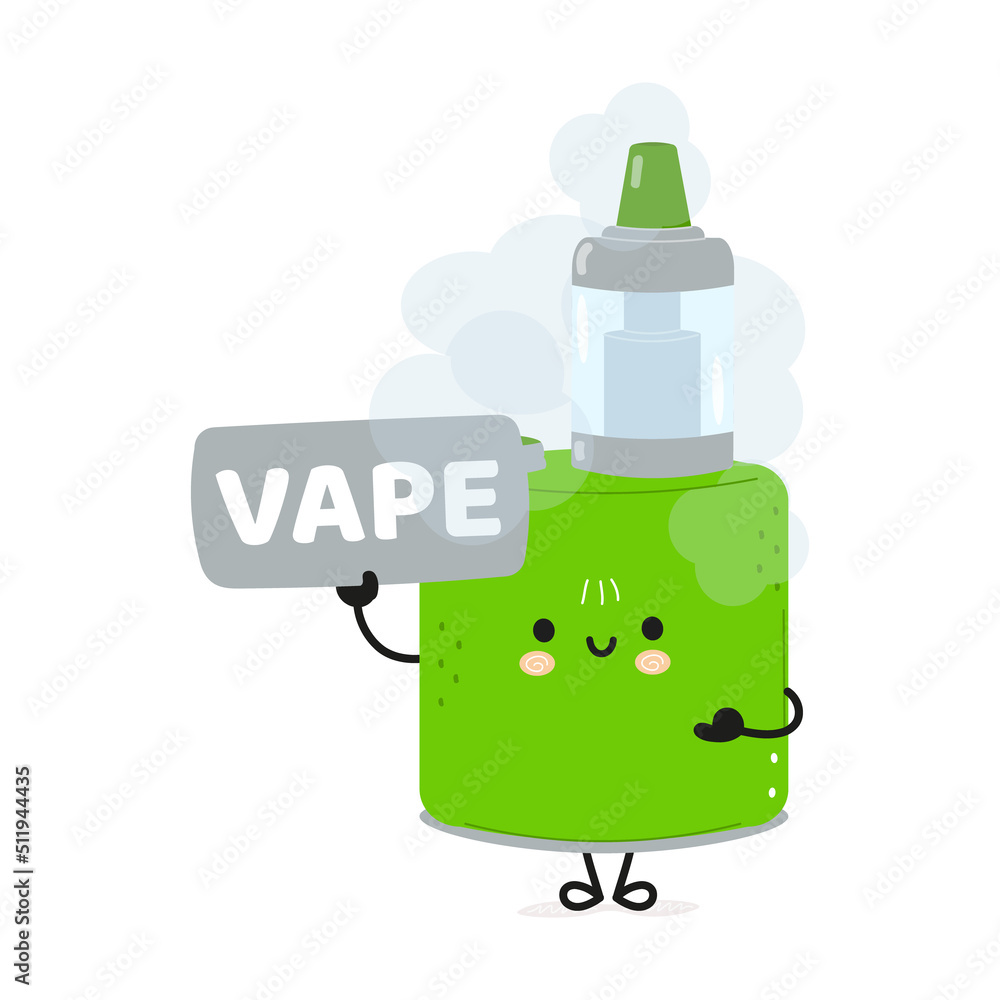 Cute funny vape poster character. Vector hand drawn cartoon kawaii ...