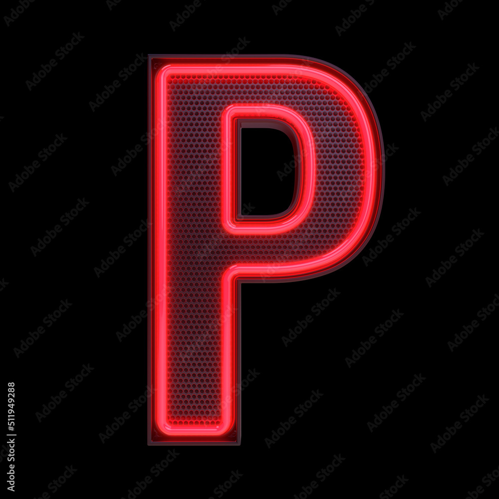 Neon retro Light Alphabet letter P isolated on a black background with ...