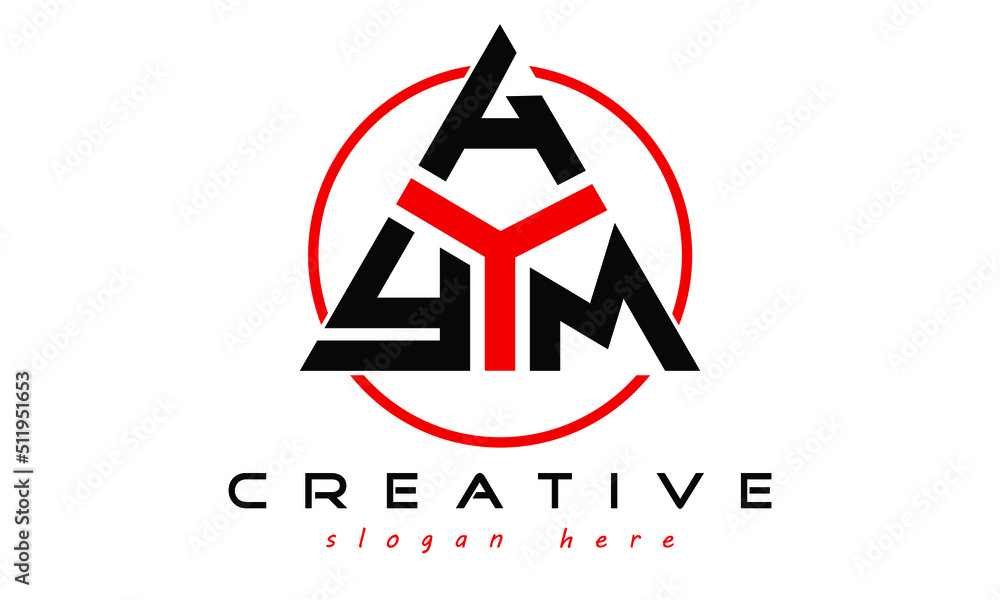 YHM three letter creative triangle shape in circle logo design vector ...