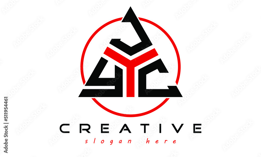 YJC three letter creative triangle shape in circle logo design vector ...