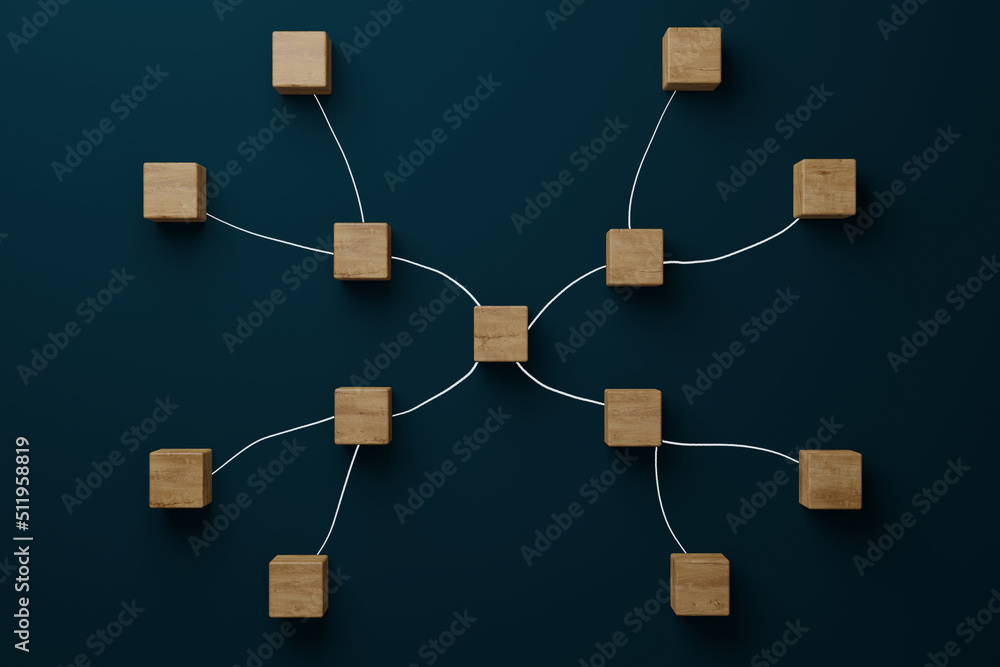 Wooden blocks connected to each other. Concept of interconnected ...
