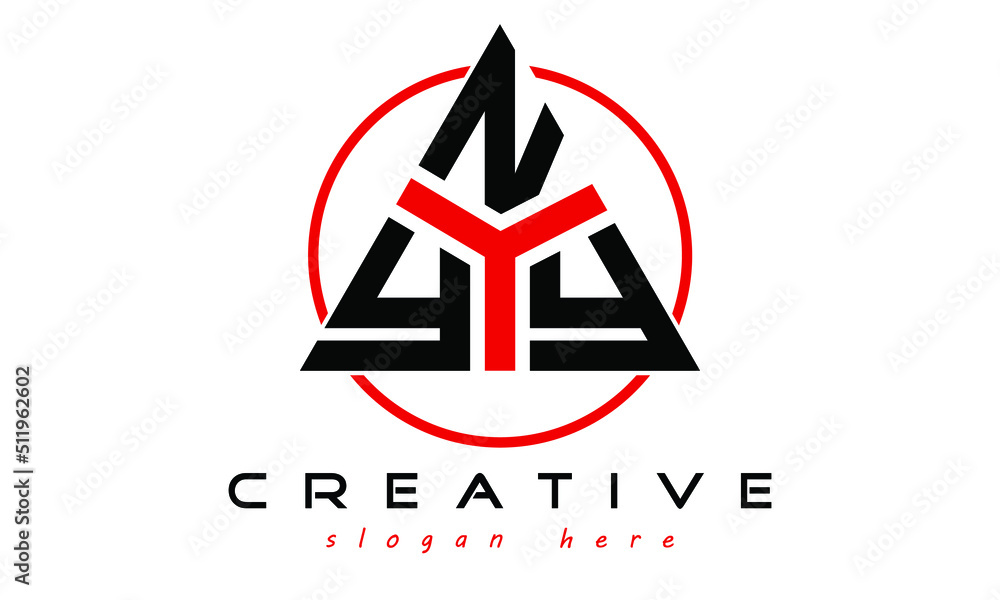 YNY three letter creative triangle shape in circle logo design vector ...