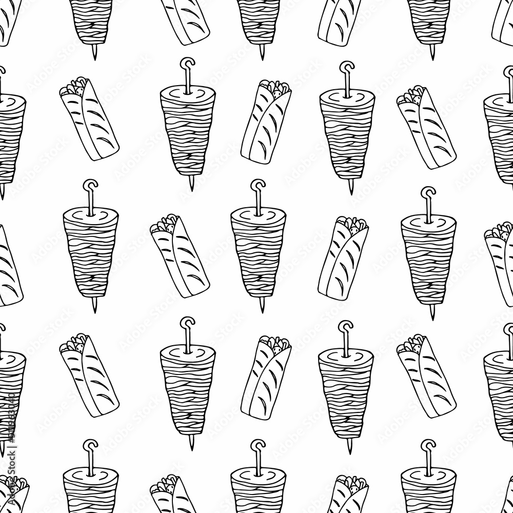 Seamless doodle shawarma pattern design in vector. Seamless pattern of ...
