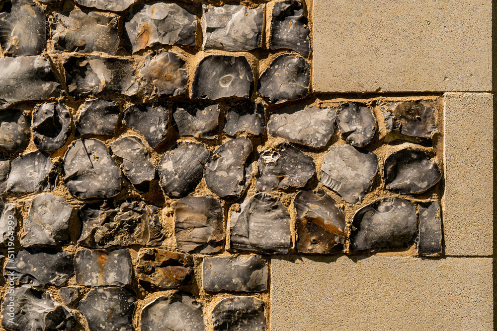 Closeup on various flint stones used in UK as a building material in ...