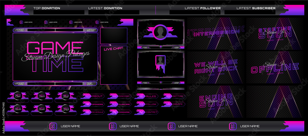 twitch Stream Facecam OBS Template Pink Game overlay design Pack ...