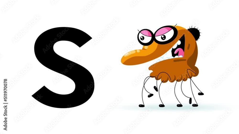 S letter big black like spider cartoon animation. Animal loop ...