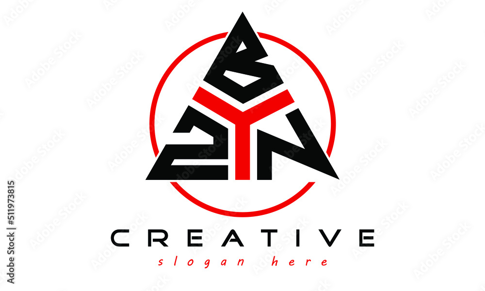 ZBN three letter creative triangle shape in circle logo design vector ...